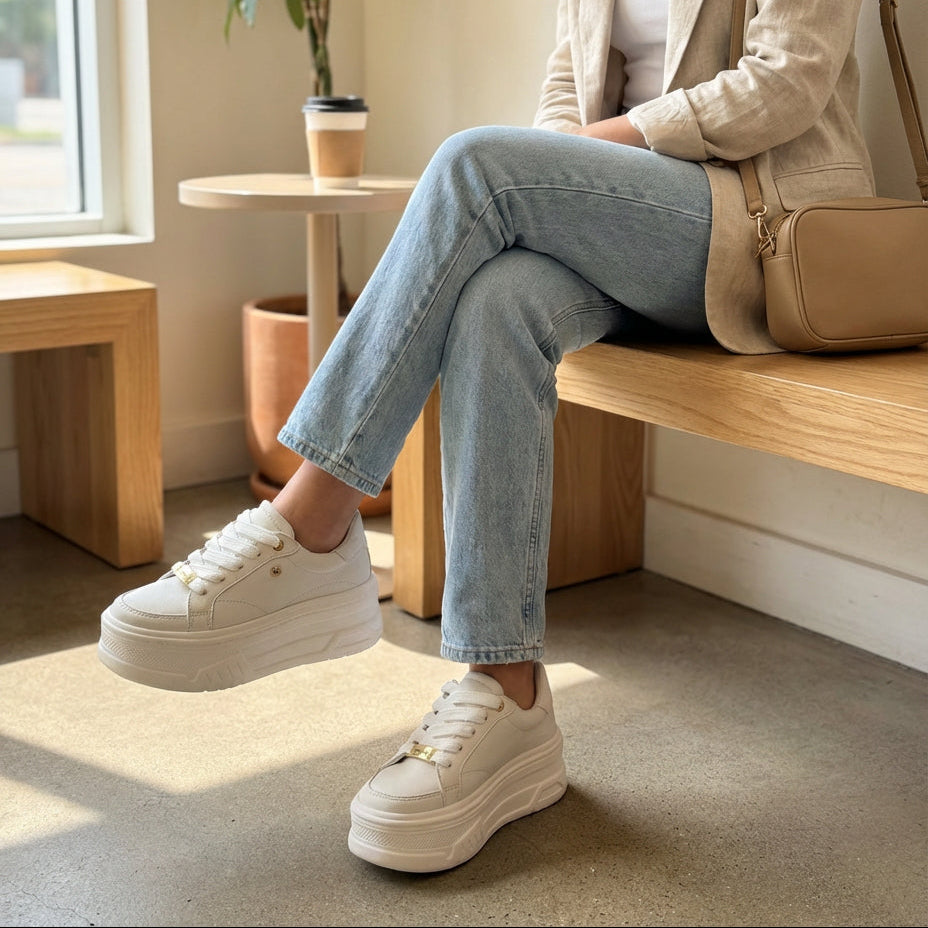 Tenis blancos plataforma alta para mujer MERLINA – FRESHKA CO